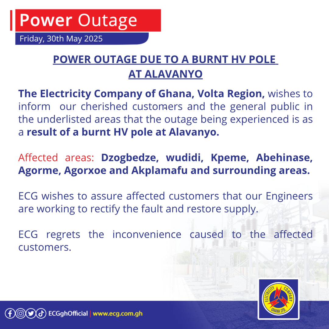 Electricity Company of Ghana Ltd - POWER OUTAGE DUE TO A BURNT HV POLE ...