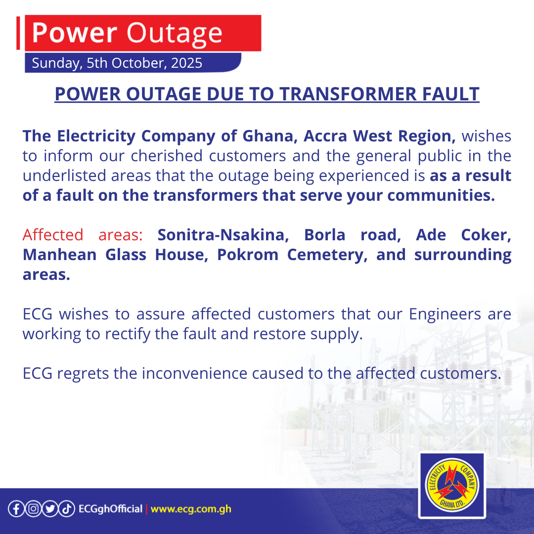 Electricity Company of Ghana Ltd - POWER OUTAGE DUE TO TRANSFORMER ...