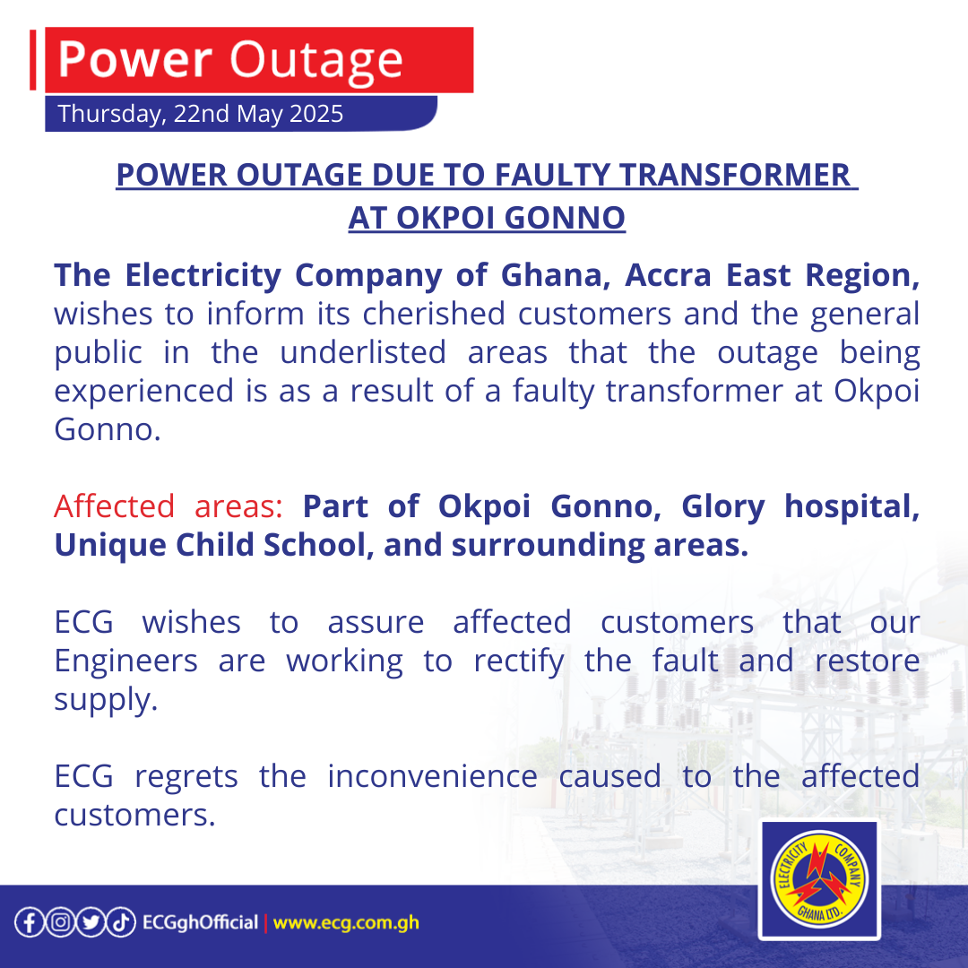 Electricity Company of Ghana Ltd - POWER OUTAGE DUE TO FAULTY ...