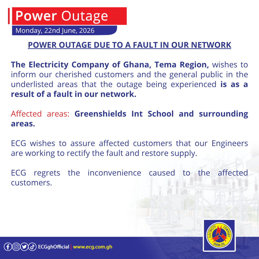 Electricity Company of Ghana Ltd - POWER OUTAGE DUE TO A FAULT IN OUR ...