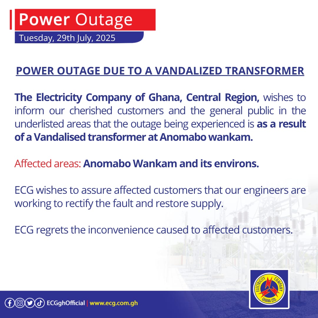 Electricity Company of Ghana Ltd - Power Outage due to a Vandalized ...