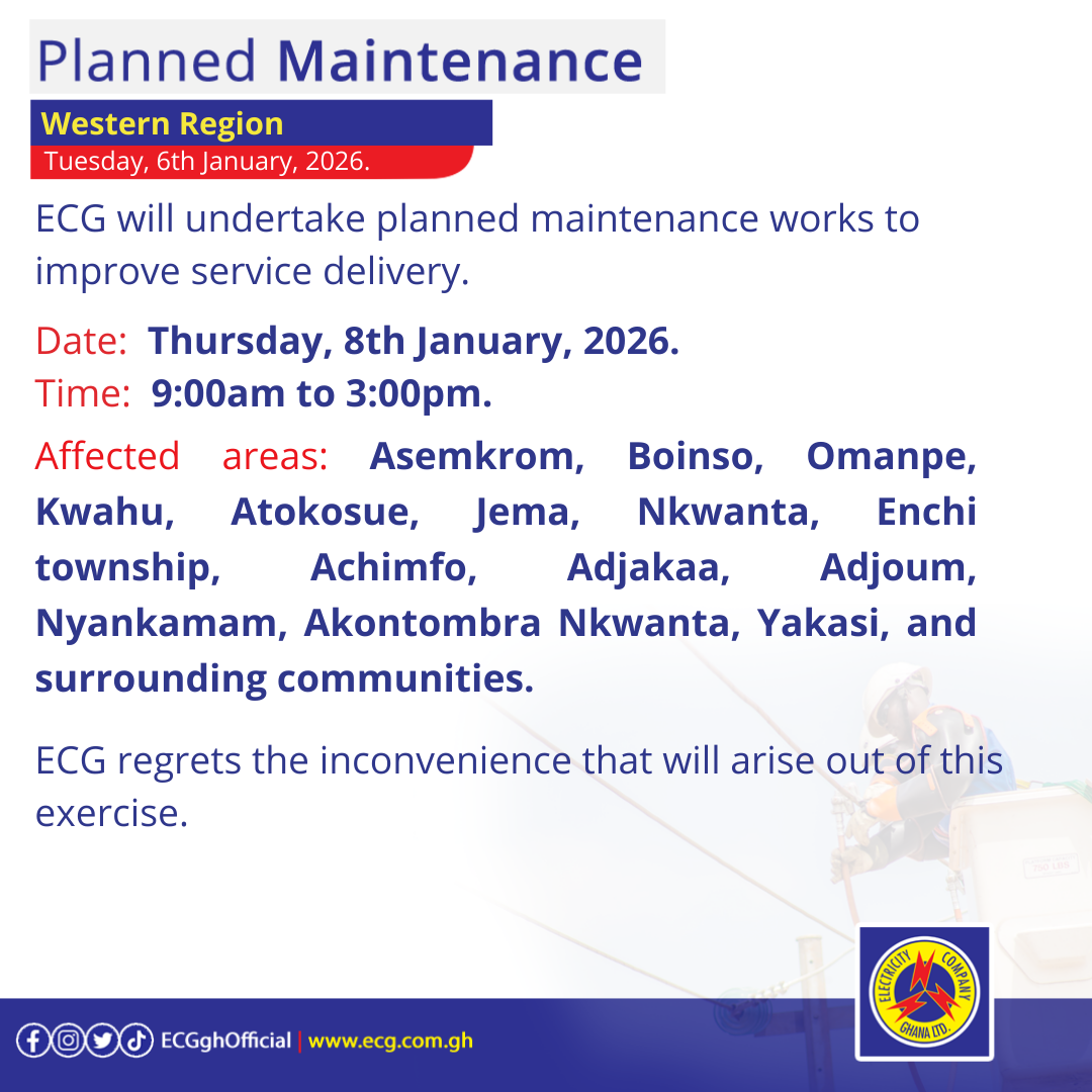 Electricity Company of Ghana Ltd - Planned Maintenance works in Western ...