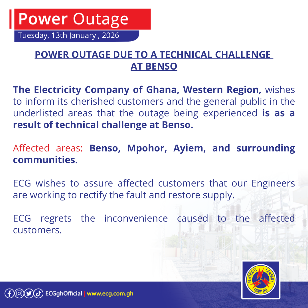 Electricity Company of Ghana Ltd - POWER OUTAGE DUE TO A TECHNICAL ...