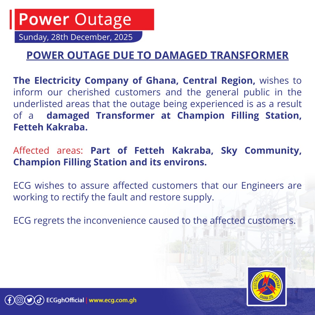 Electricity Company of Ghana Ltd - POWER OUTAGE DUE TO DAMAGED ...