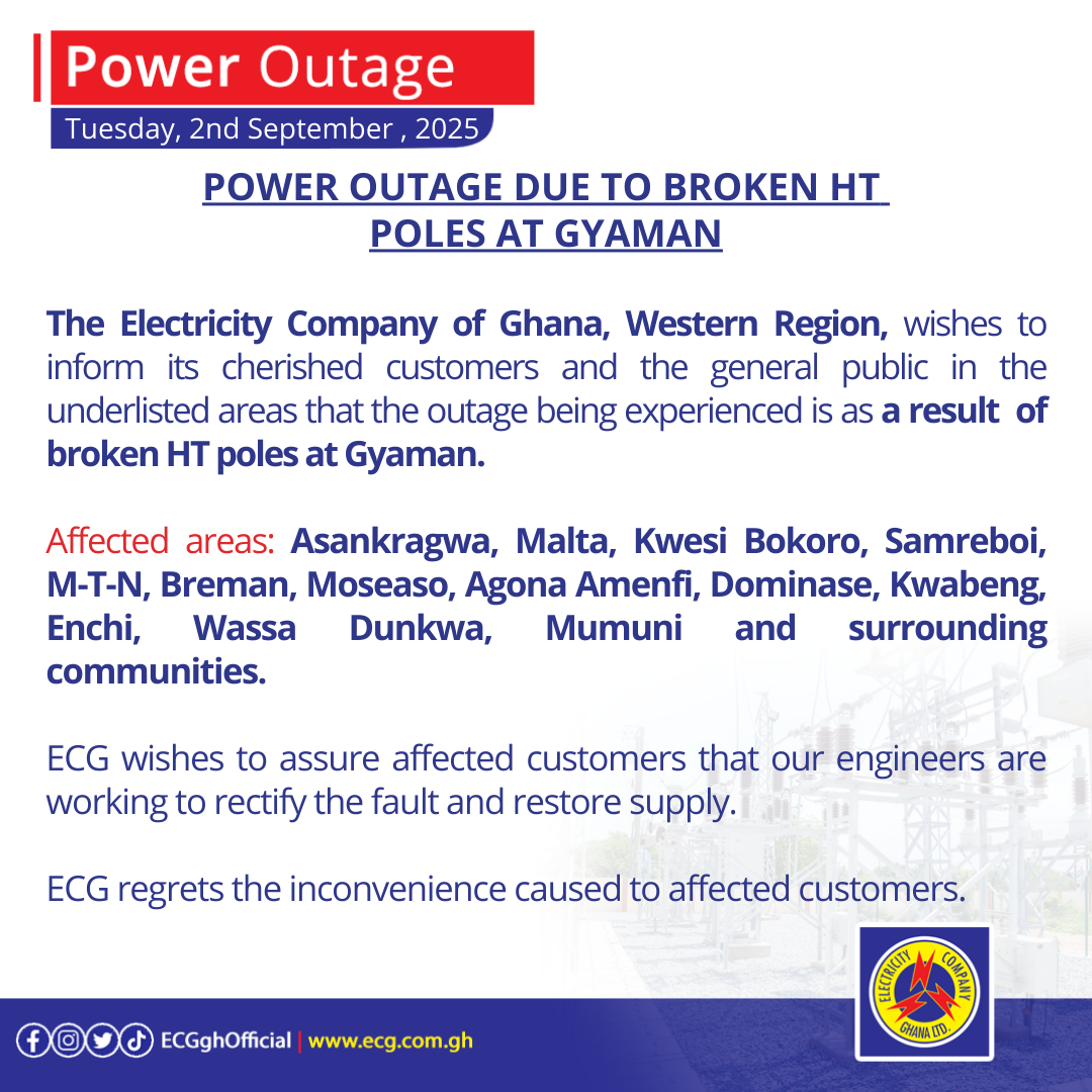 Electricity Company of Ghana Ltd - POWER OUTAGE DUE TO BROKEN HT POLES ...