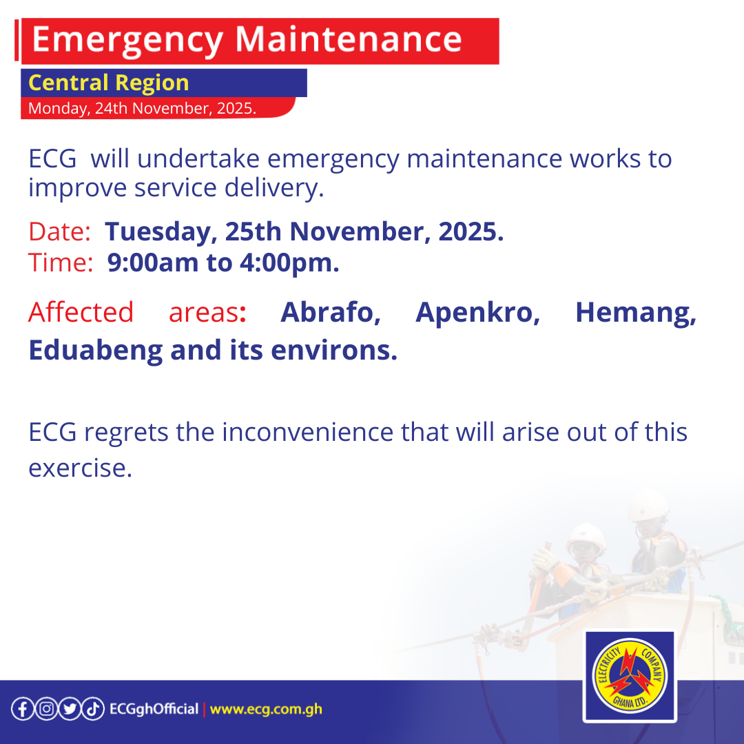Electricity Company of Ghana Ltd - Emergency Maintenance works in ...