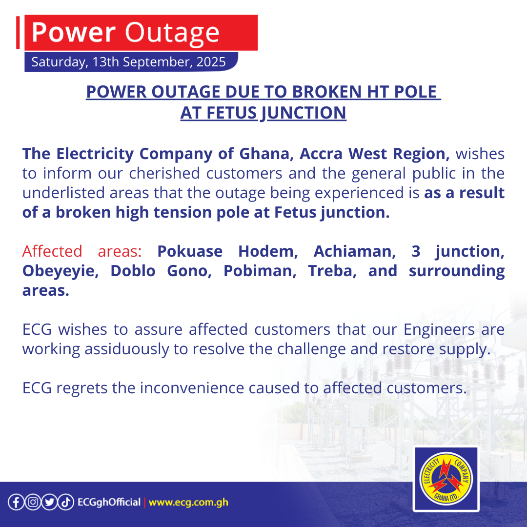 Electricity Company of Ghana Ltd - POWER OUTAGE DUE TO BROKEN HT POLE ...