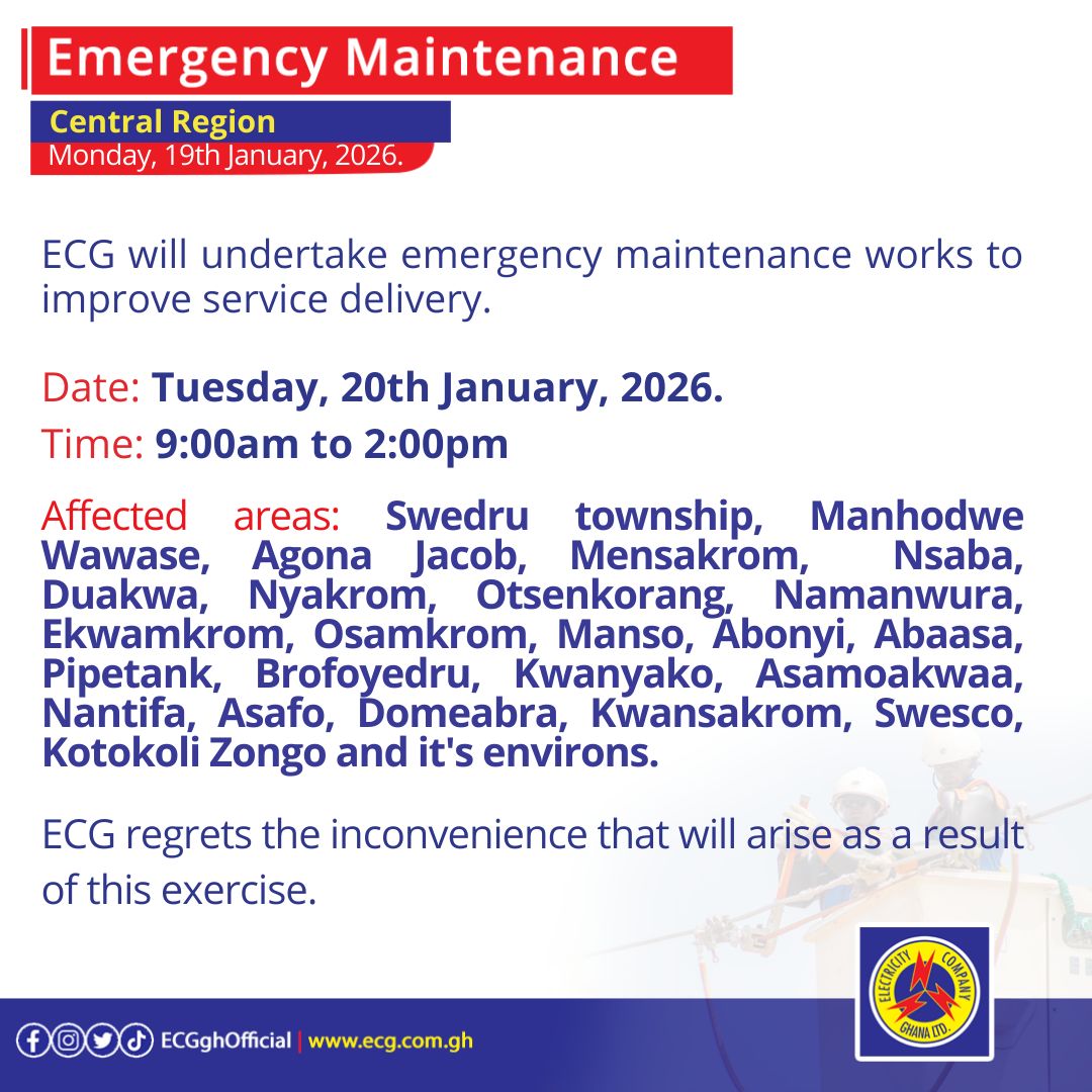 Electricity Company of Ghana Ltd - Emergency Maintenance works in ...