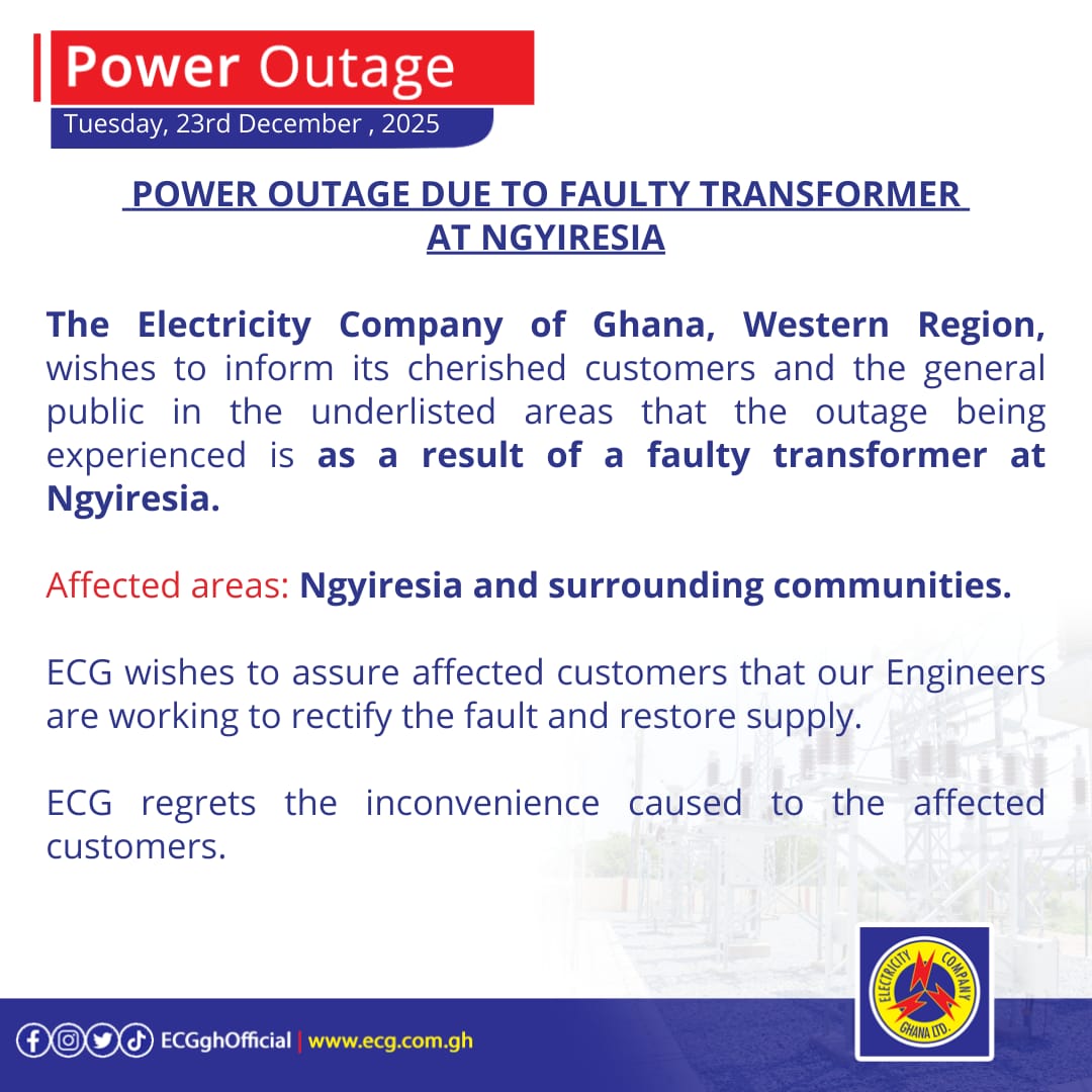 Electricity Company of Ghana Ltd - POWER OUTAGE DUE TO FAULTY ...