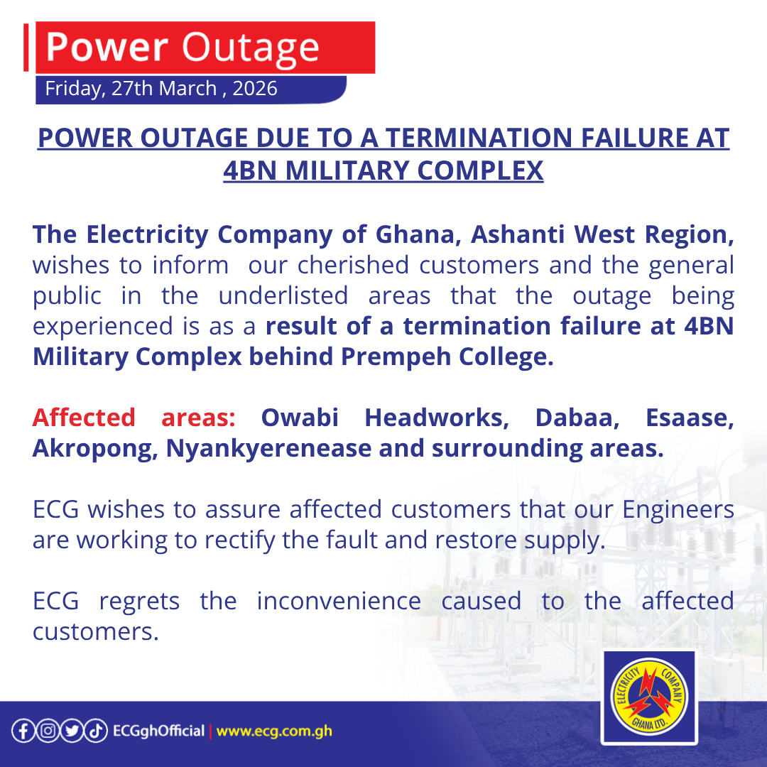Electricity Company of Ghana Ltd - POWER OUTAGE DUE TO A TERMINATION ...