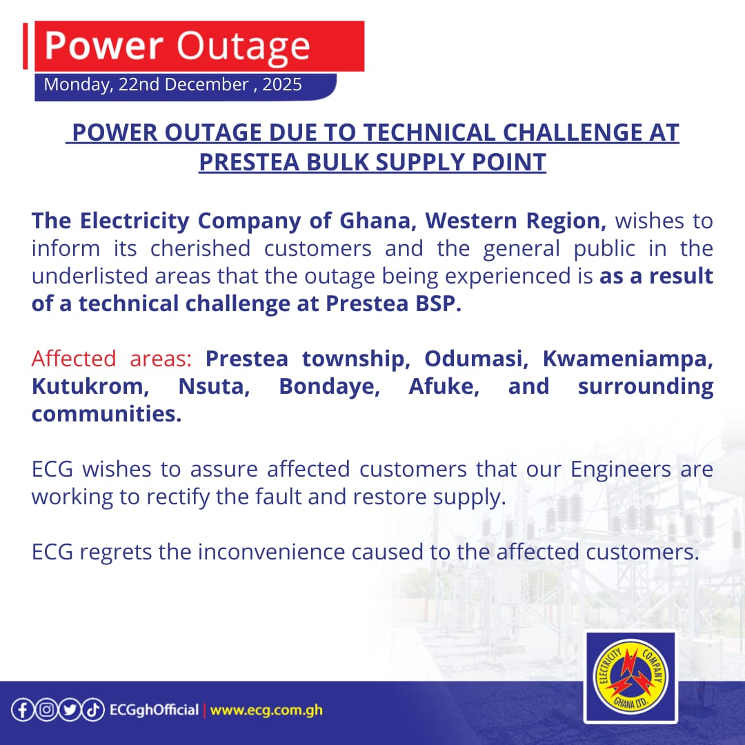 Electricity Company of Ghana Ltd - POWER OUTAGE DUE TO TECHNICAL ...