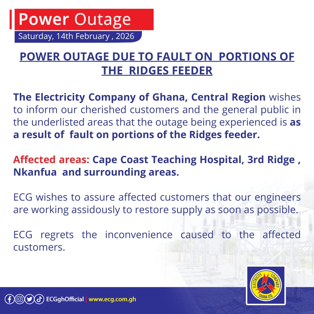 Electricity Company of Ghana Ltd - POWER OUTAGE DUE TO FAULT ON ...