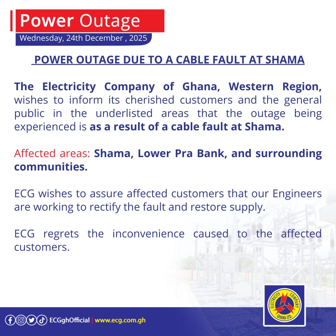 Electricity Company of Ghana Ltd - POWER OUTAGE DUE TO A CABLE FAULT AT ...