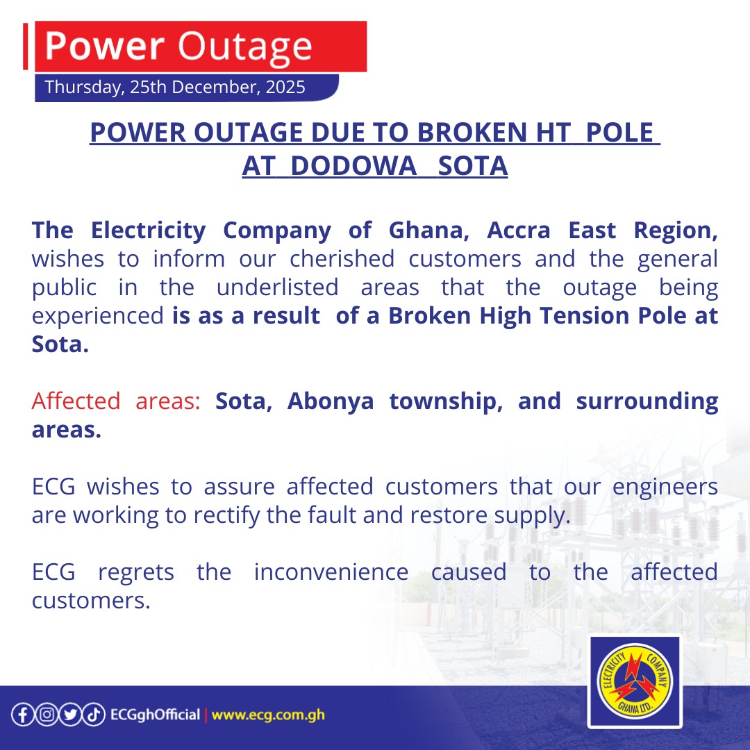 Electricity Company of Ghana Ltd - POWER OUTAGE DUE TO BROKEN HT POLE ...