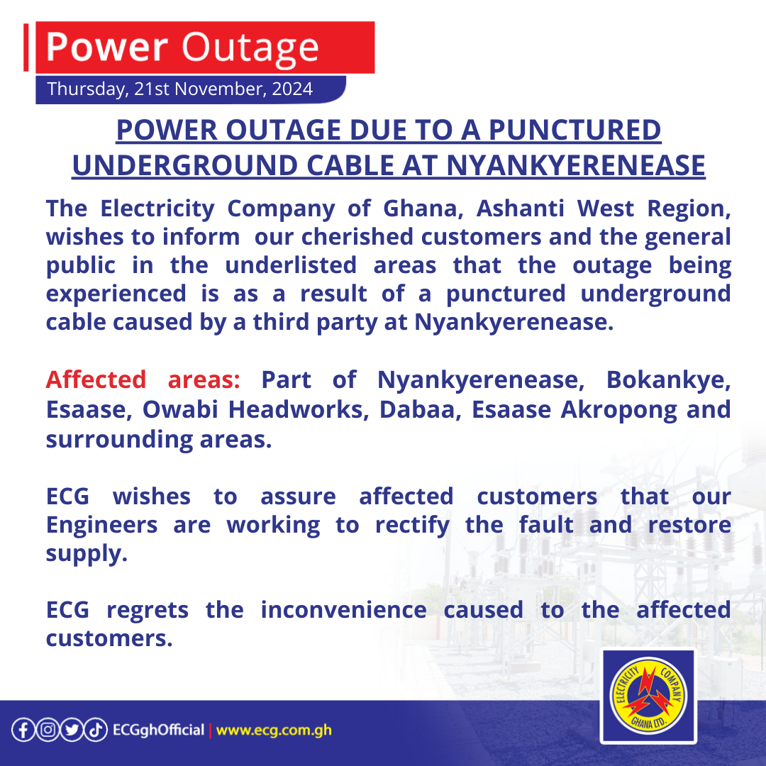 Electricity Company of Ghana Ltd - Power Outage Due to a Punctured ...