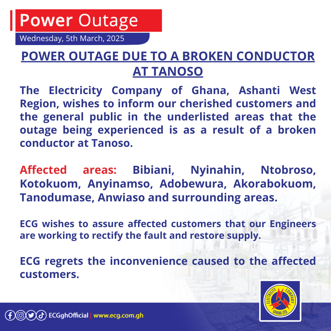 Electricity Company of Ghana Ltd - Powe Outage Due to a Broken ...