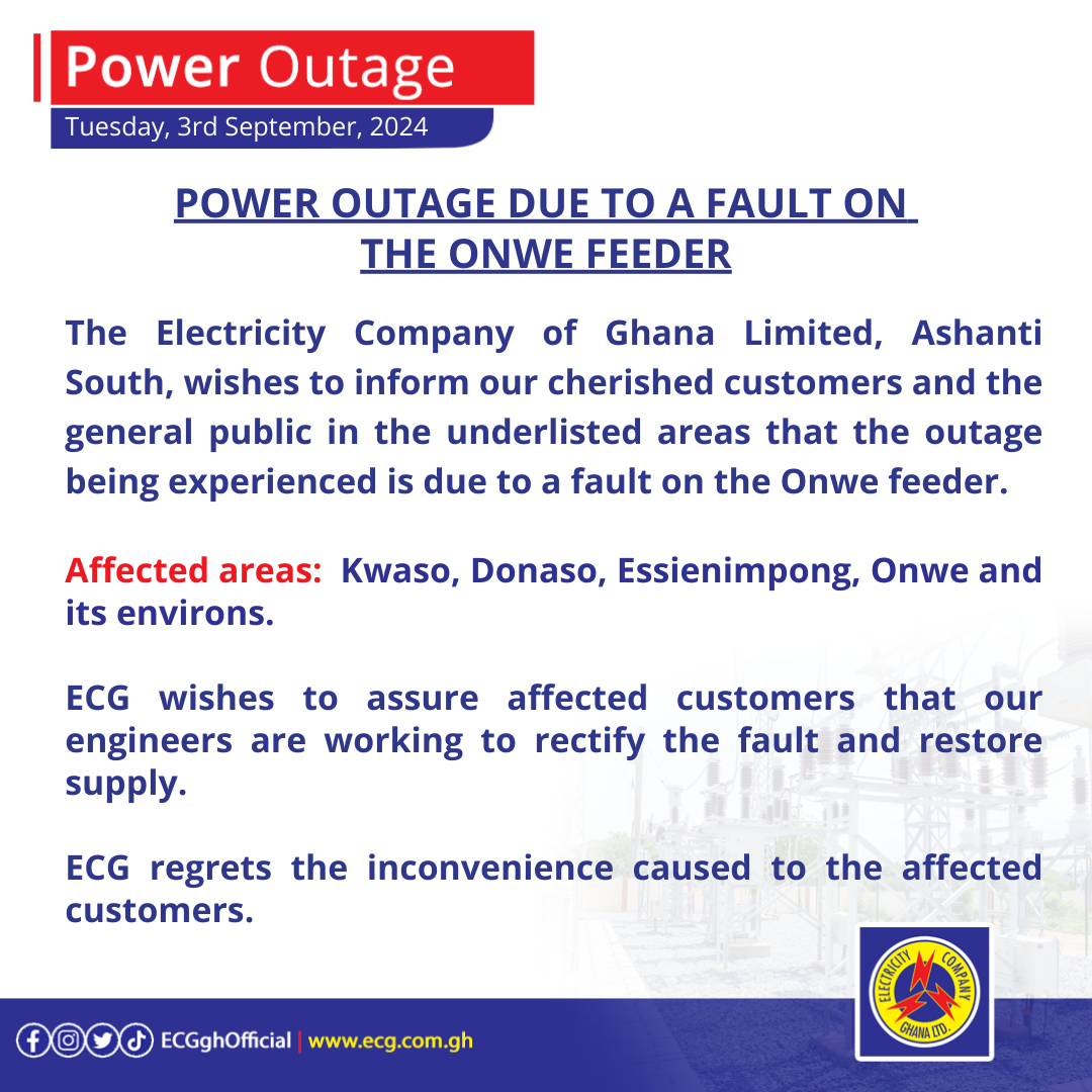 Electricity Company of Ghana Ltd - Power Outage Due to a Fault on the ...