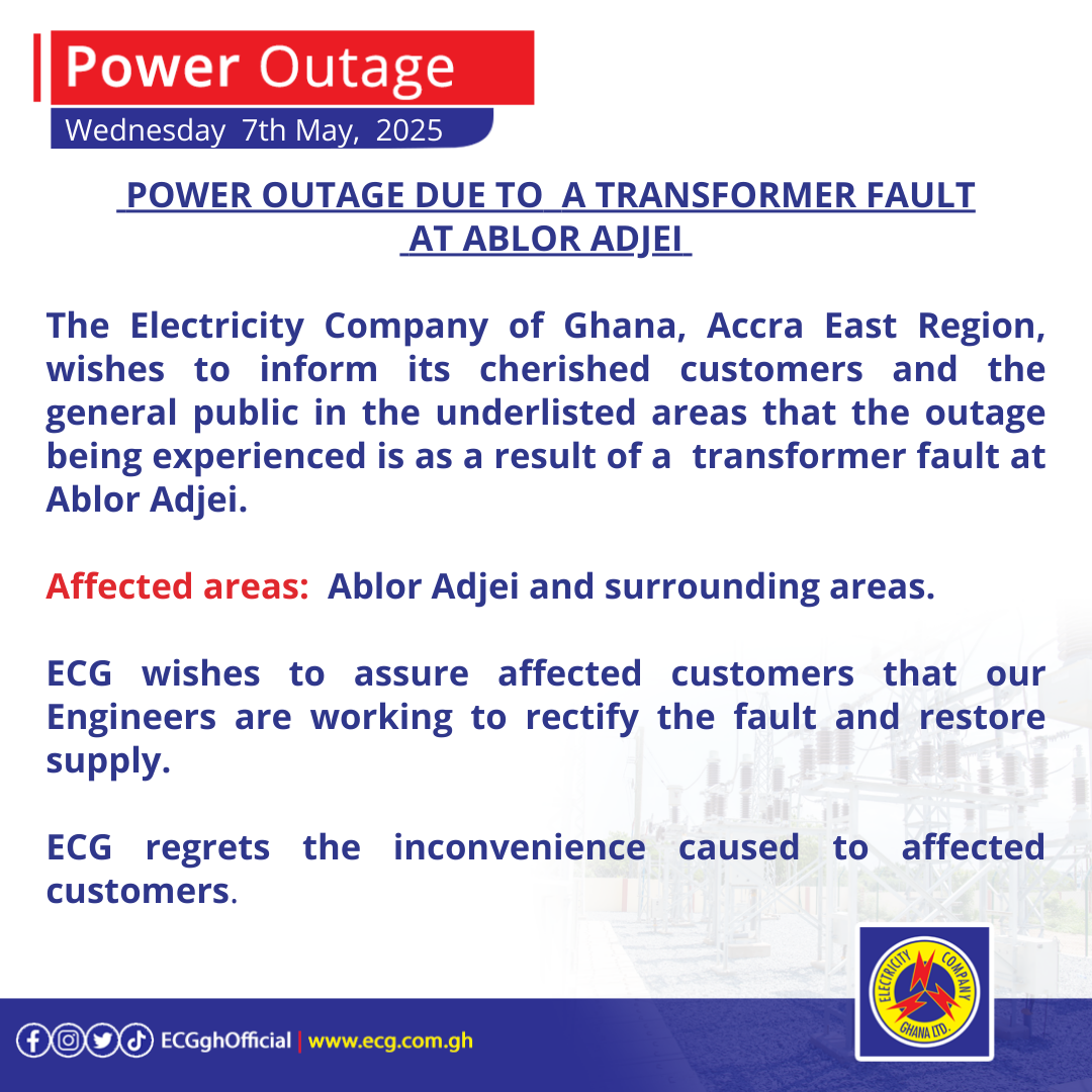 Electricity Company of Ghana Ltd - POWER OUTAGE DUE TO A TRANSFORMER ...