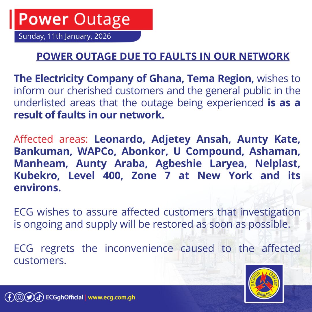 Electricity Company of Ghana Ltd - Power Outage due to Faults in Our ...