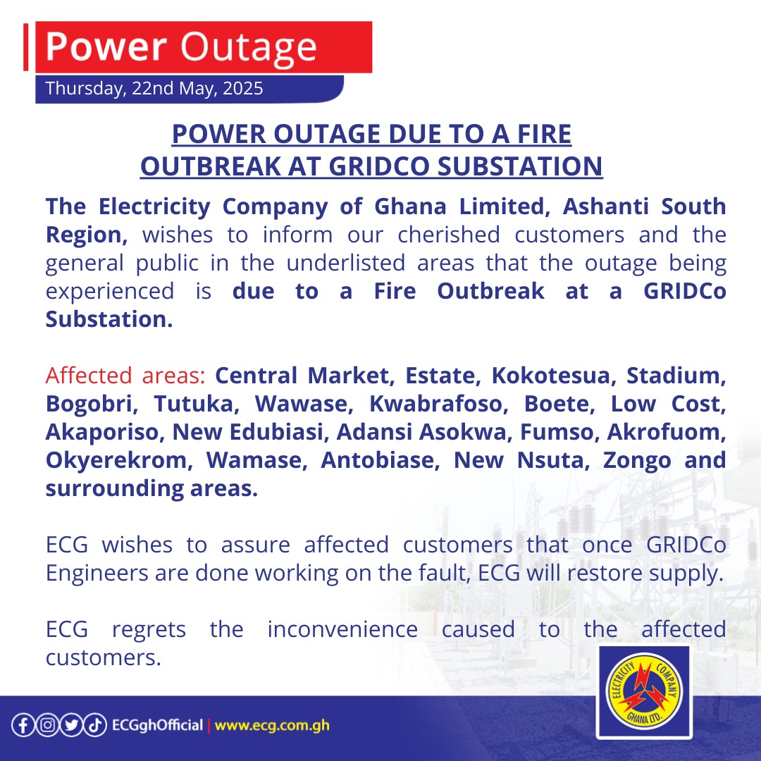 Electricity Company of Ghana Ltd - Power Outage Due to a Fire Outbreak ...