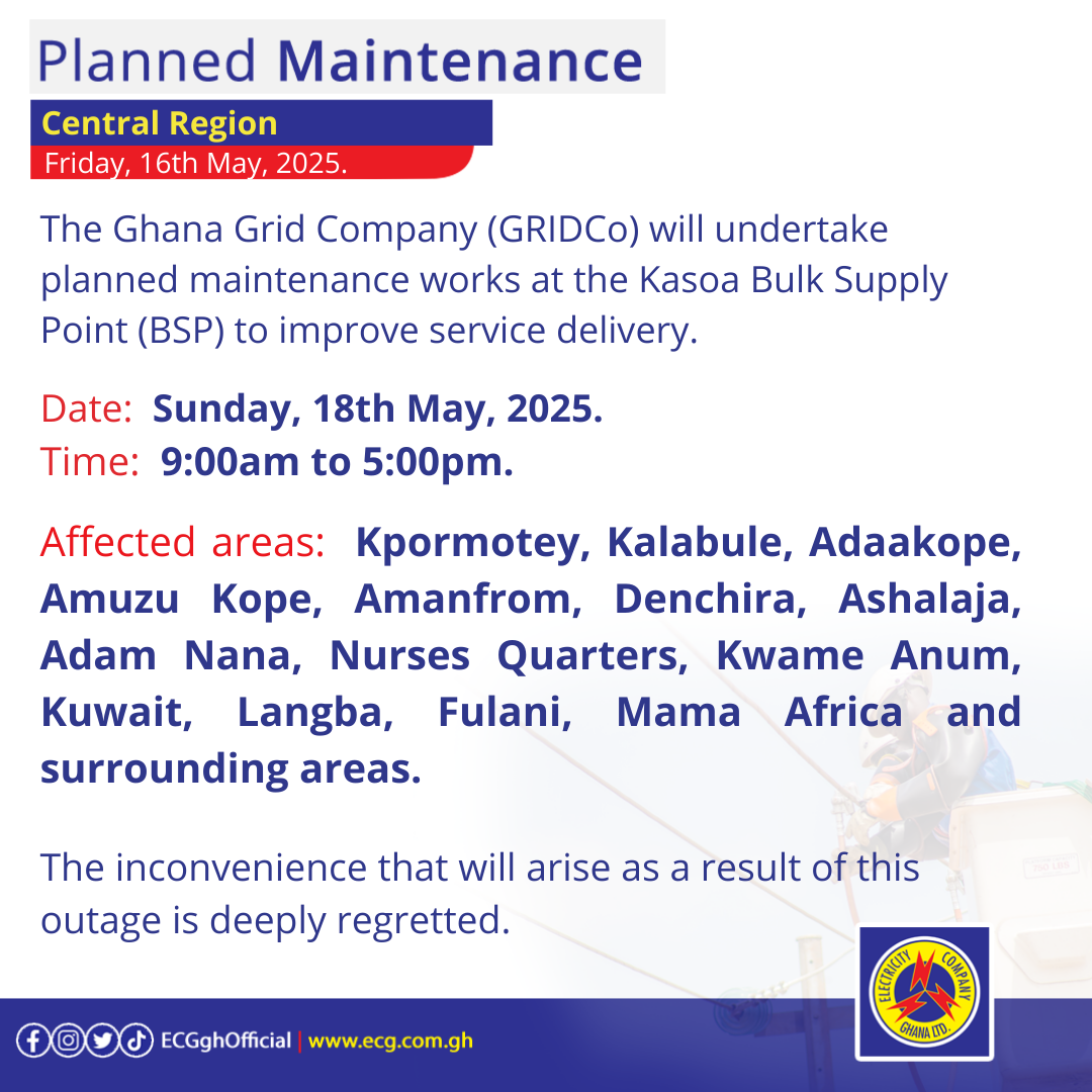 Electricity Company of Ghana Ltd - GRIDCo Planned Maintenance Works in ...