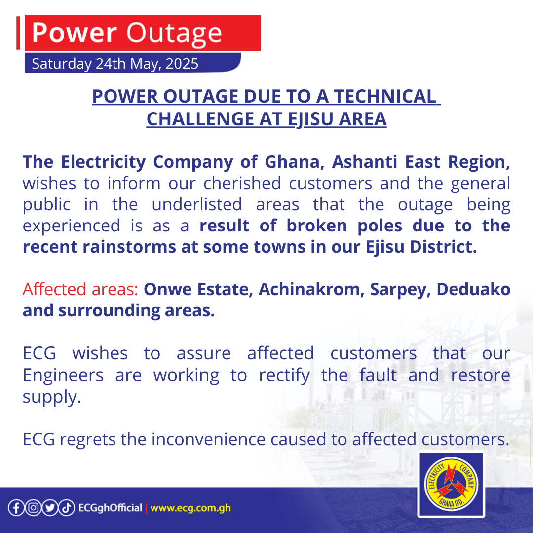 Electricity Company of Ghana Ltd - POWER OUTAGE DUE TO A TECHNICAL ...