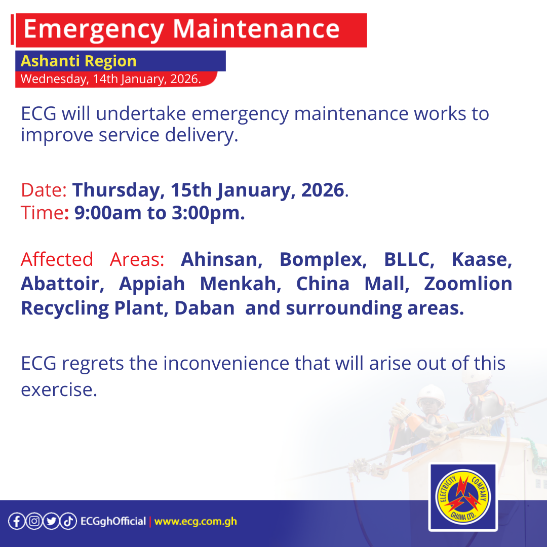 Electricity Company of Ghana Ltd - Emergency Maintenance Works in ...