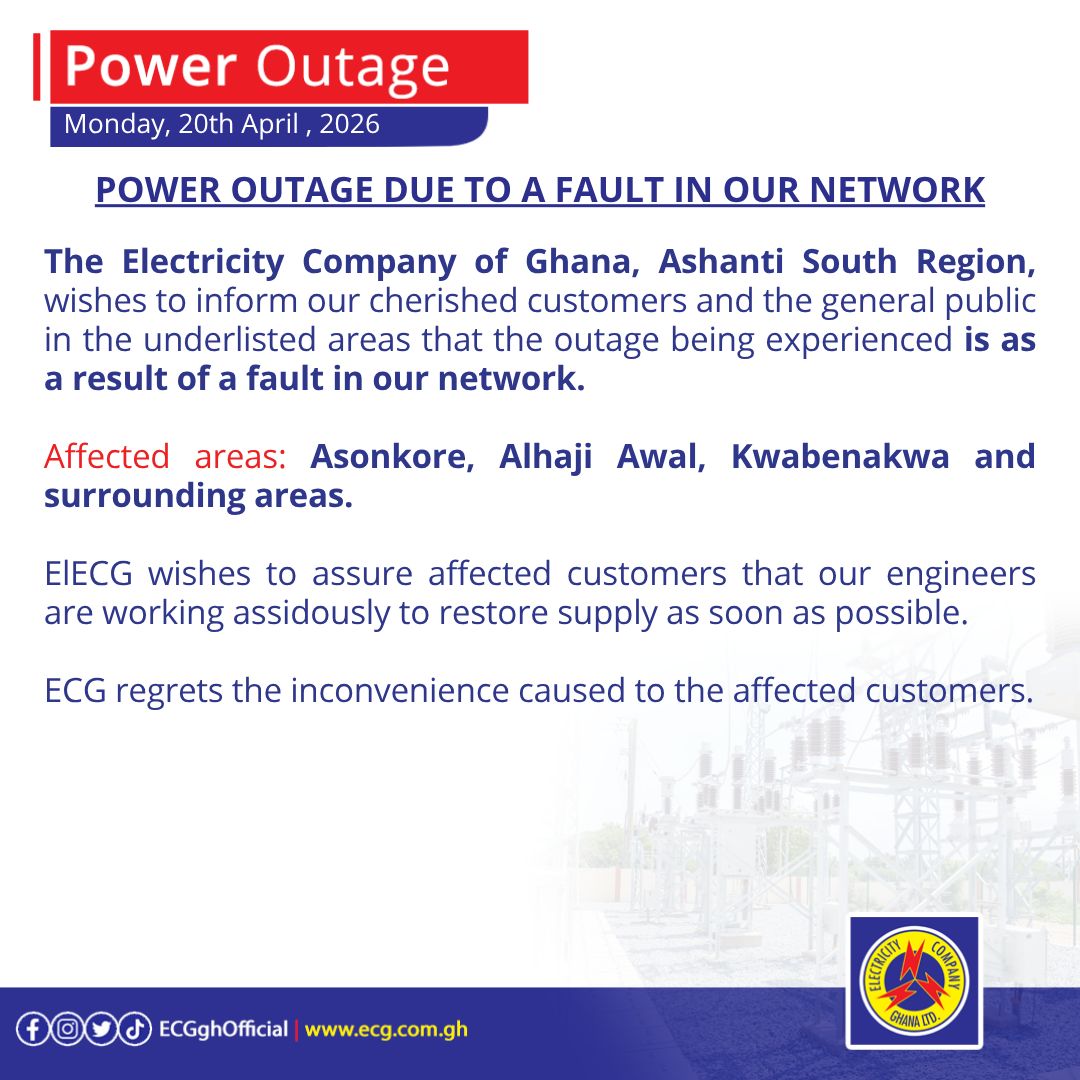 Electricity Company of Ghana Ltd - Power Outage due to Fault in Our ...