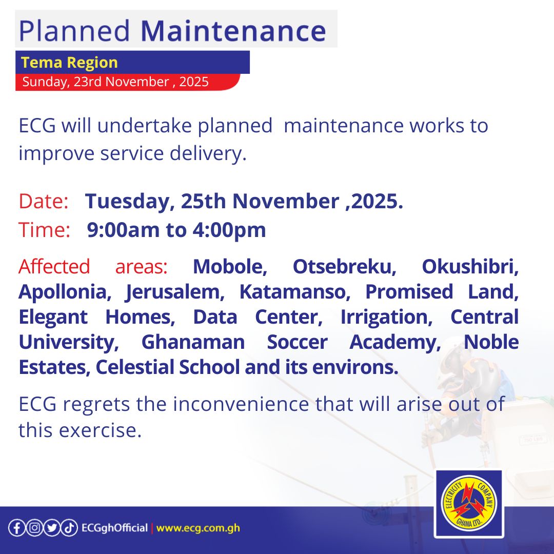 Electricity Company of Ghana Ltd - Planned Maintenance in Tema Region ...