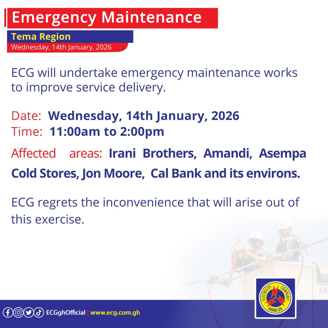 Electricity Company of Ghana Ltd - Emergency Maintenance Works in Tema ...