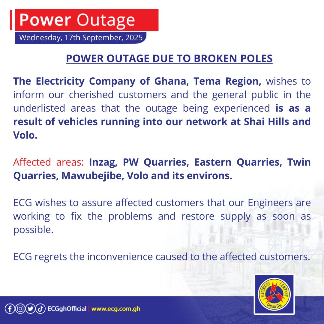 Electricity Company of Ghana Ltd - Power Outage due to Broken Poles ...