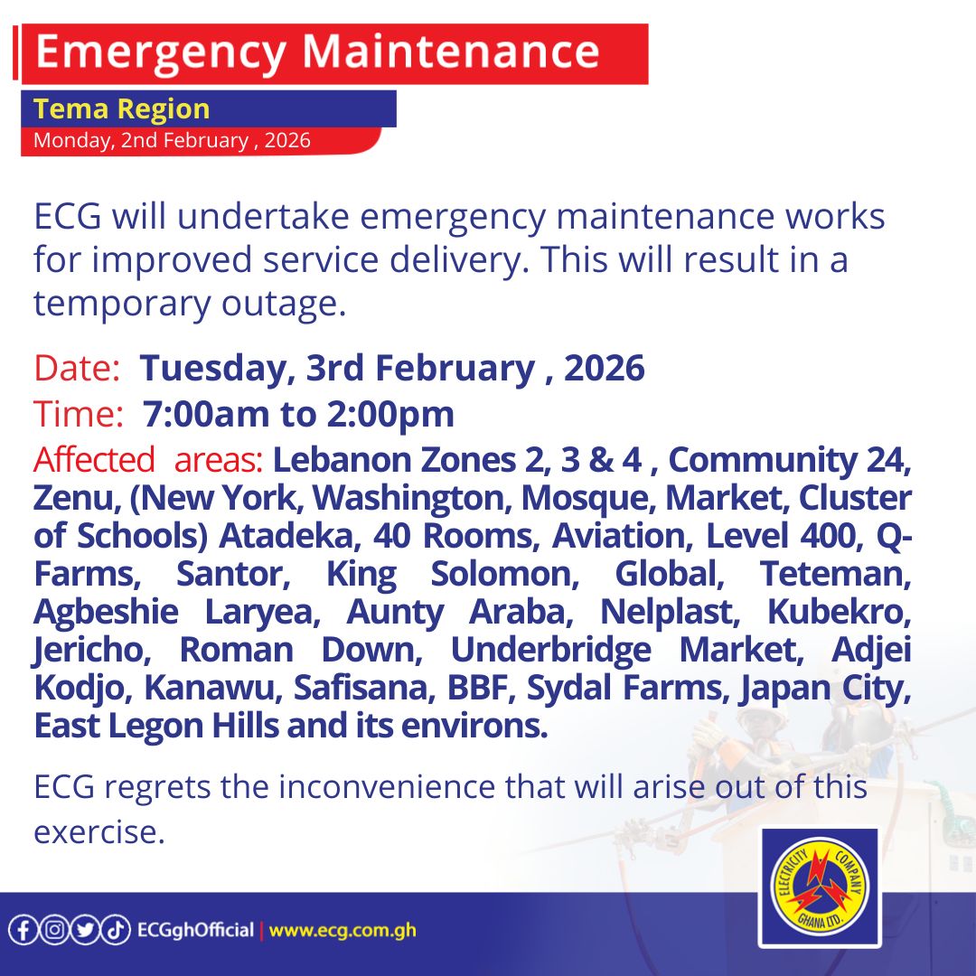 Electricity Company of Ghana Ltd - Emergency Maintenance Works in Tema ...
