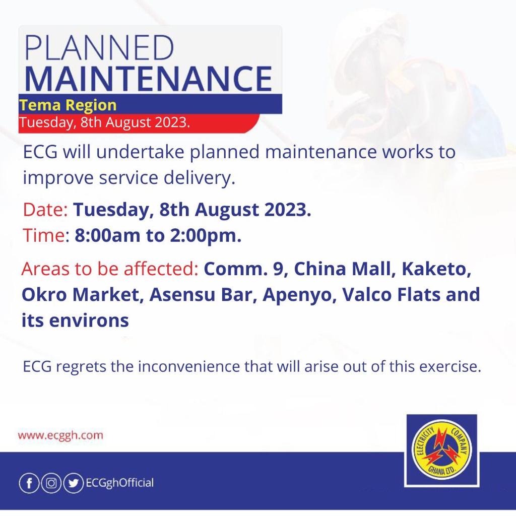 Electricity Company of Ghana Ltd - Planned Maintenance Works At Tema ...