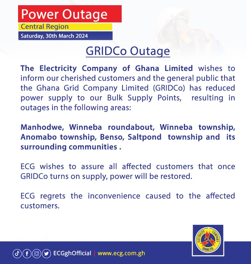 Electricity Company of Ghana Ltd - Power Outage At Central Region On ...