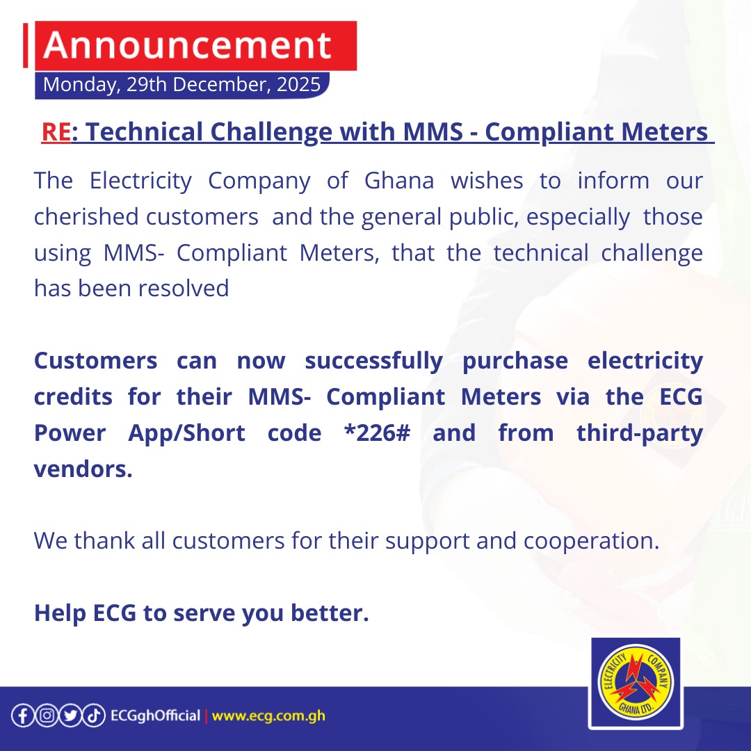 Electricity Company of Ghana Ltd - RE: Technical Challenge with MMS ...